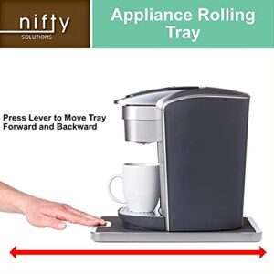 Nifty Small & Medium Appliance Rolling Tray - Silver, Home Kitchen Counter Organizer, Integrated Rolling System, Non-Slip Pad Top for Coffee Maker, Stand Mixer, Blender, Toaster