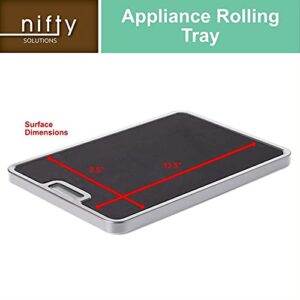 Nifty Small & Medium Appliance Rolling Tray - Silver, Home Kitchen Counter Organizer, Integrated Rolling System, Non-Slip Pad Top for Coffee Maker, Stand Mixer, Blender, Toaster