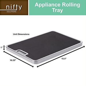 Nifty Small & Medium Appliance Rolling Tray - Silver, Home Kitchen Counter Organizer, Integrated Rolling System, Non-Slip Pad Top for Coffee Maker, Stand Mixer, Blender, Toaster