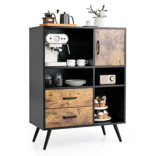 Giantex Buffet Cabinet with Storage, Industrial Kitchen Sideboard with 2 Large Drawers, 4 Open Compartments, Mid-Century Cupboard, Standing Organizer for Kitchen, Entryway