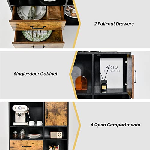 Giantex Buffet Cabinet with Storage, Industrial Kitchen Sideboard with 2 Large Drawers, 4 Open Compartments, Mid-Century Cupboard, Standing Organizer for Kitchen, Entryway