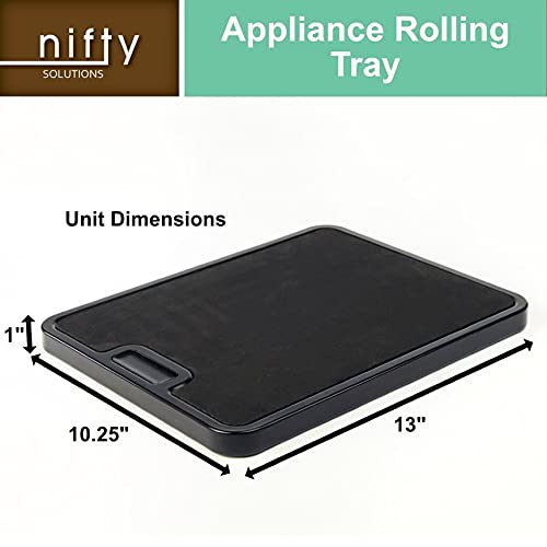 Nifty Small & Medium Appliance Rolling Tray - Black, Home Kitchen Counter Organizer, Integrated Rolling System, Non-Slip Pad Top for Coffee Maker, Stand Mixer, Blender, Toaster