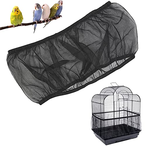 Bird Cage Seed Catcher,Nylon Mesh Parrot Net,Feather Seed Catcher,Seed Catcher Guard Net Cover,Stretchy Skirt for Bird Cage,Large,Light and Breathable Fabric(Black,Circumference 42"-85")