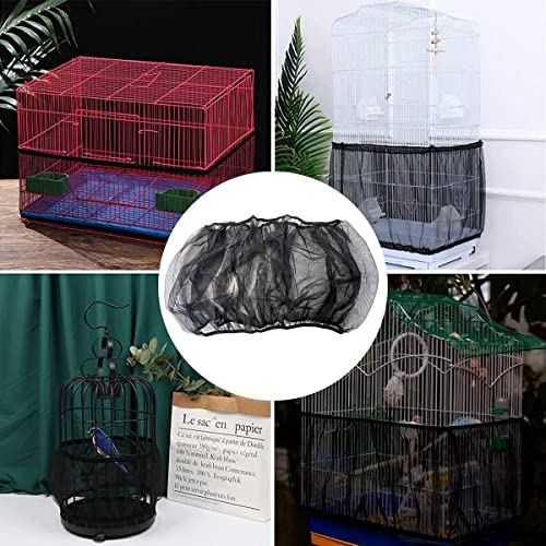 Bird Cage Seed Catcher,Nylon Mesh Parrot Net,Feather Seed Catcher,Seed Catcher Guard Net Cover,Stretchy Skirt for Bird Cage,Large,Light and Breathable Fabric(Black,Circumference 42"-85")