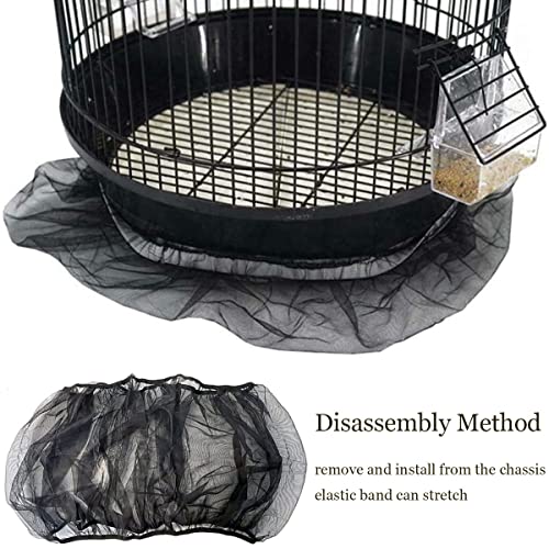 Bird Cage Seed Catcher,Nylon Mesh Parrot Net,Feather Seed Catcher,Seed Catcher Guard Net Cover,Stretchy Skirt for Bird Cage,Large,Light and Breathable Fabric(Black,Circumference 42"-85")