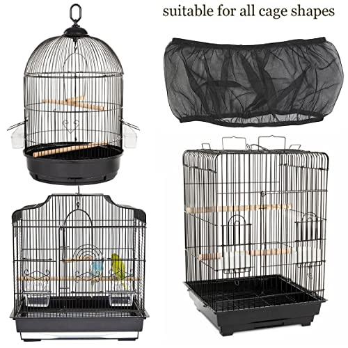 Bird Cage Seed Catcher,Nylon Mesh Parrot Net,Feather Seed Catcher,Seed Catcher Guard Net Cover,Stretchy Skirt for Bird Cage,Large,Light and Breathable Fabric(Black,Circumference 42"-85")