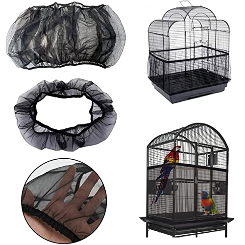 Bird Cage Seed Catcher,Nylon Mesh Parrot Net,Feather Seed Catcher,Seed Catcher Guard Net Cover,Stretchy Skirt for Bird Cage,Large,Light and Breathable Fabric(Black,Circumference 42"-85")