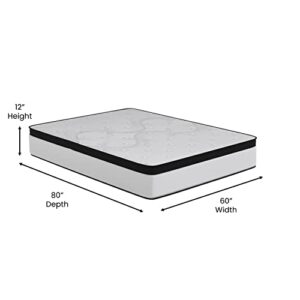 Merrick Lane Hulen 12 Inch Extra Firm Queen Hybrid Pocket Spring & CertiPUR-US Certified Foam Mattress in a Box