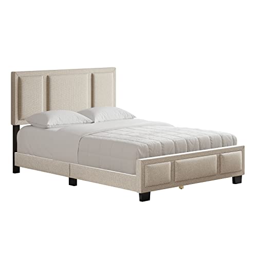 Boyd Sleep Triptych Platform Bed Frame with Fabric Upholstered Headboard and Wooden Slats Supports; Box Spring NOT Required, Linen, Beige, Queen