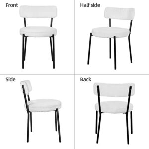 Sucrever Dining Chairs Set of 4, White, Upholstered Mid Century Modern Kitchen Dining Room Chairs with Black Metal Leg/Backrest, Boucle Velvet Accent Dining Chairs for Living Room Bedroom