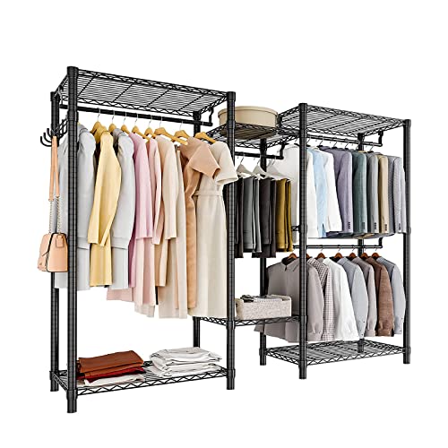 Fancihabor Clothes Rack, Heavy Duty Clothing Racks for Hanging Clothes, Freestanding & L-shaped Closet Free Switching (Diameter 1.0 inch, Black)