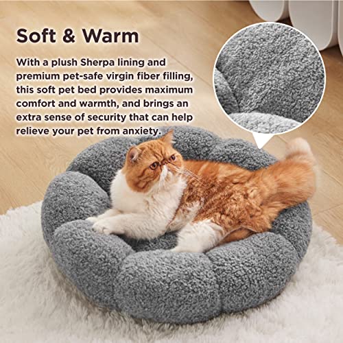 Bedsure Large Cat Cave for Pet Cat House with Fluffy Ball Hanging and Scratch Pad and Lesure Calming Flower Cat Bed for Indoor Cats Grey