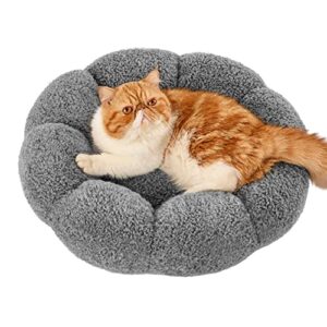 Bedsure Large Cat Cave for Pet Cat House with Fluffy Ball Hanging and Scratch Pad and Lesure Calming Flower Cat Bed for Indoor Cats Grey