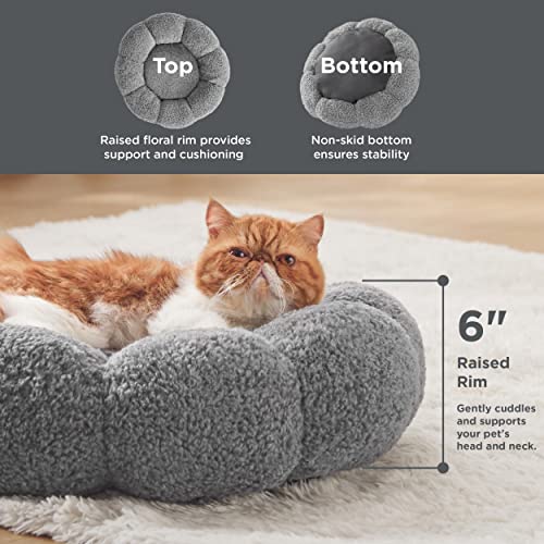 Bedsure Large Cat Cave for Pet Cat House with Fluffy Ball Hanging and Scratch Pad and Lesure Calming Flower Cat Bed for Indoor Cats Grey