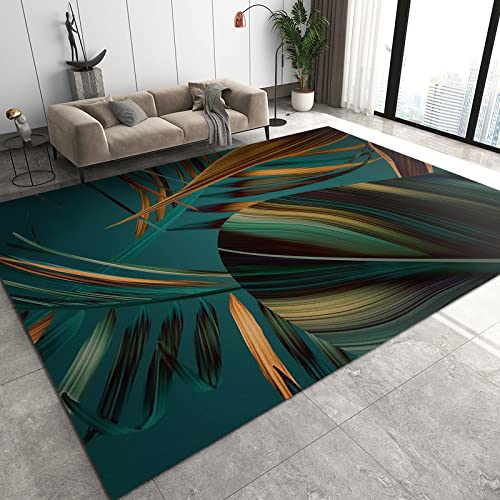 QINYUN Vintage Dark Green Area Rug, Green Yellow Banana Leaf Indoor Rug, Large Area Rug Non-Slip Soft and Durable, Suitable for Apartment Bedroom Living Room Dining Room-3ft×5ft