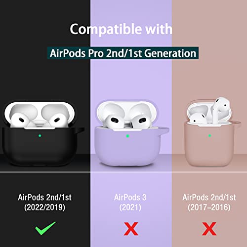 R-fun AirPods Pro 2nd/1st Generation Case Cover with Pompom Keychain, Full Protective Silicone Skin Accessories for Women Girls with Apple AirPods Pro 2022/2019 Charging Case(Black)