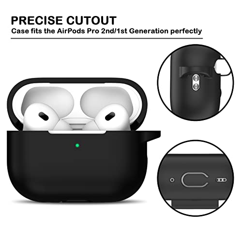 R-fun AirPods Pro 2nd/1st Generation Case Cover with Pompom Keychain, Full Protective Silicone Skin Accessories for Women Girls with Apple AirPods Pro 2022/2019 Charging Case(Black)