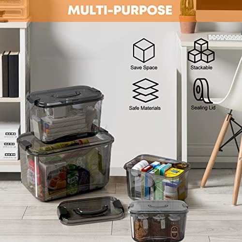 GONICVIN Plastic Storage Boxes, 30 L Storage Boxes with Lid, Stackable Plastic Storage Boxes, Storage Boxes with Handles for Home, Office (4 Packages, Black)