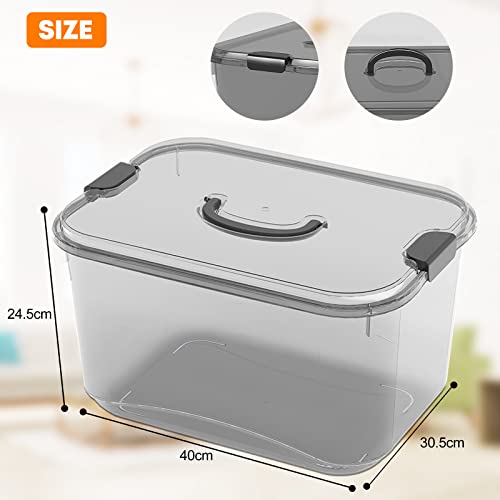 GONICVIN Plastic Storage Boxes, 30 L Storage Boxes with Lid, Stackable Plastic Storage Boxes, Storage Boxes with Handles for Home, Office (4 Packages, Black)