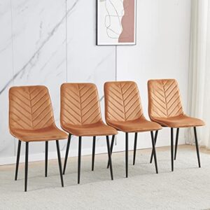 Ansley&HosHo Dining Chairs Set of 4, Velvet Living Room Chairs, Modern Indoor Chairs for Restaurant Dining Room, Mid Century Side Chairs with Soft Cushion, Orange