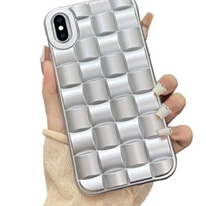 Ginkgonut Compatible with iPhone X/XS Case for Women/Girls, Cute 3D Laid Desgin Soft Silicone Shockproof Raised Bumper Corners Case for iPhone X/XS（Silver）