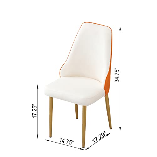 Montary Dining Chairs Set of 2, Modern White Back Pleats Faux Leather Chairs with Gold Metal Legs and Ergonomic Backrest for Living Kitchen Dining Room Chairs (Orange Chairs)