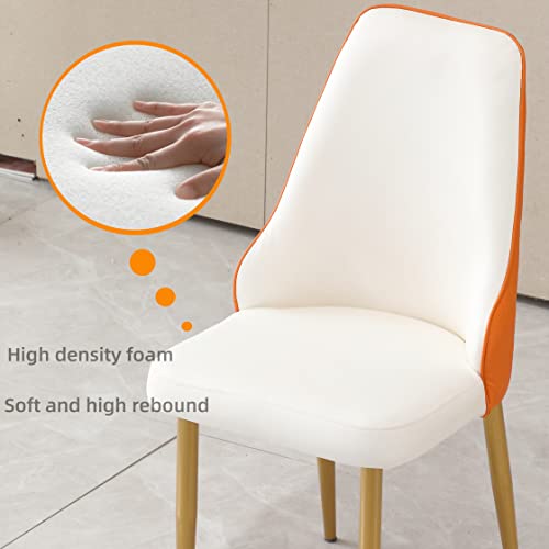 Montary Dining Chairs Set of 2, Modern White Back Pleats Faux Leather Chairs with Gold Metal Legs and Ergonomic Backrest for Living Kitchen Dining Room Chairs (Orange Chairs)