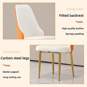 Montary Dining Chairs Set of 2, Modern White Back Pleats Faux Leather Chairs with Gold Metal Legs and Ergonomic Backrest for Living Kitchen Dining Room Chairs (Orange Chairs)