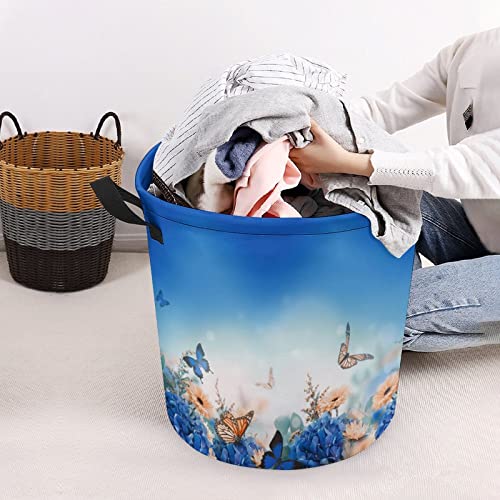 Hydrangea and Daisies Large Laundry Basket Hamper Bag Washing with Handles for College Dorm Portable