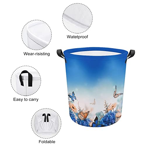 Hydrangea and Daisies Large Laundry Basket Hamper Bag Washing with Handles for College Dorm Portable