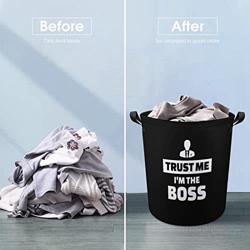 Trust Me I'm The Boss Large Laundry Basket Hamper Bag Washing with Handles for College Dorm Portable