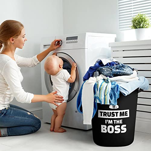 Trust Me I'm The Boss Large Laundry Basket Hamper Bag Washing with Handles for College Dorm Portable