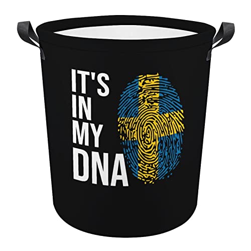 It's in My DNA Sweden Flag Large Laundry Basket Hamper Bag Washing with Handles for College Dorm Portable