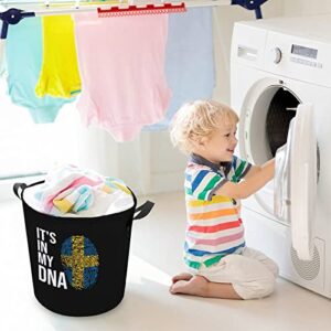 It's in My DNA Sweden Flag Large Laundry Basket Hamper Bag Washing with Handles for College Dorm Portable