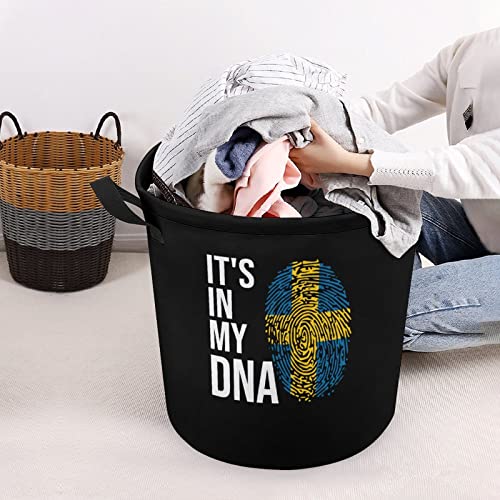 It's in My DNA Sweden Flag Large Laundry Basket Hamper Bag Washing with Handles for College Dorm Portable