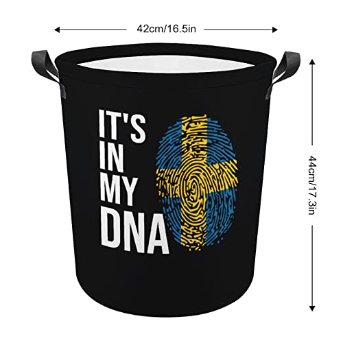 It's in My DNA Sweden Flag Large Laundry Basket Hamper Bag Washing with Handles for College Dorm Portable