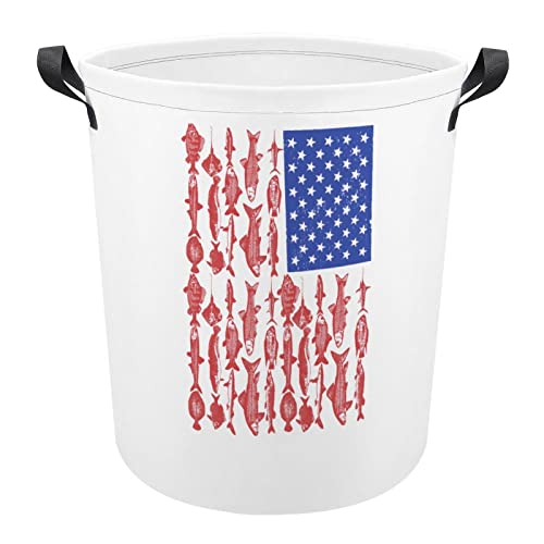 American Flag Fishing Large Laundry Basket Hamper Bag Washing with Handles for College Dorm Portable