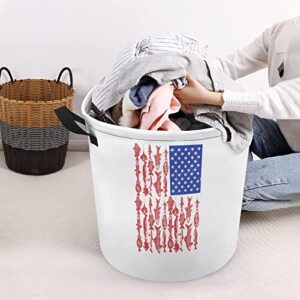 American Flag Fishing Large Laundry Basket Hamper Bag Washing with Handles for College Dorm Portable