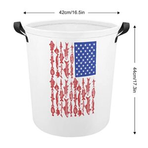 American Flag Fishing Large Laundry Basket Hamper Bag Washing with Handles for College Dorm Portable