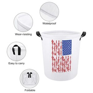 American Flag Fishing Large Laundry Basket Hamper Bag Washing with Handles for College Dorm Portable