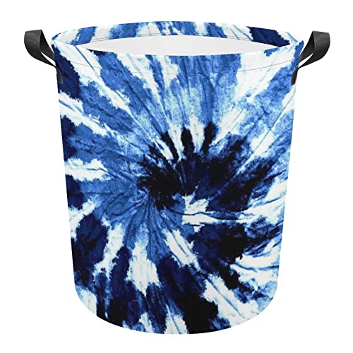 Blue Tie Dye Large Laundry Basket Hamper Bag Washing with Handles for College Dorm Portable