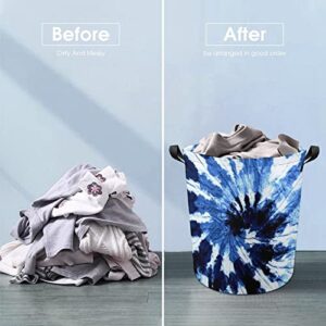 Blue Tie Dye Large Laundry Basket Hamper Bag Washing with Handles for College Dorm Portable