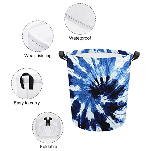 Blue Tie Dye Large Laundry Basket Hamper Bag Washing with Handles for College Dorm Portable