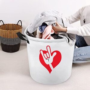 American Sign Language I Love You Large Laundry Basket Hamper Bag Washing with Handles for College Dorm Portable