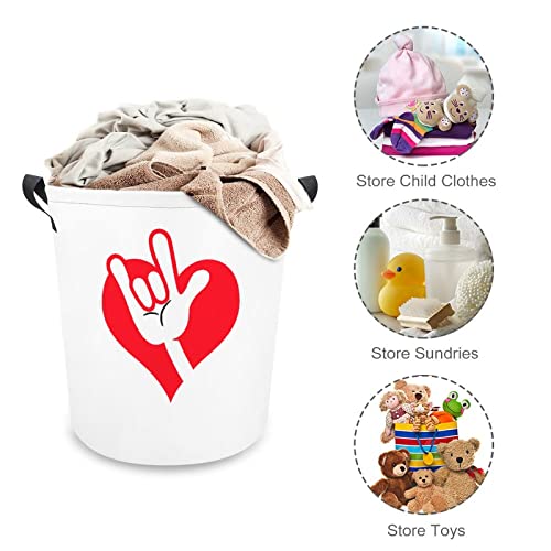 American Sign Language I Love You Large Laundry Basket Hamper Bag Washing with Handles for College Dorm Portable