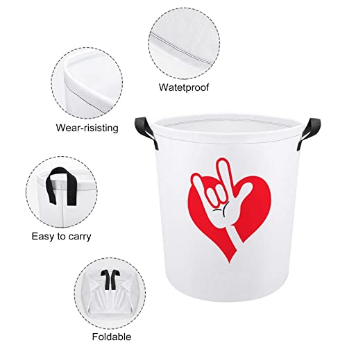 American Sign Language I Love You Large Laundry Basket Hamper Bag Washing with Handles for College Dorm Portable