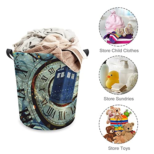 Doctor Dr Who Police Box Mice Large Laundry Basket Hamper Bag Washing with Handles for College Dorm Portable