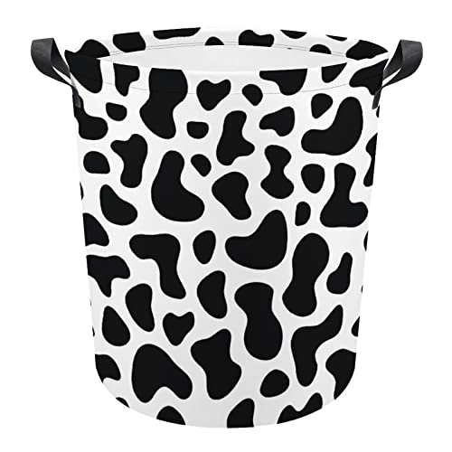 Cow Skin Animal Spots Large Laundry Basket Hamper Bag Washing with Handles for College Dorm Portable