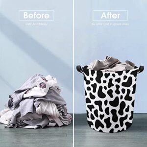 Cow Skin Animal Spots Large Laundry Basket Hamper Bag Washing with Handles for College Dorm Portable