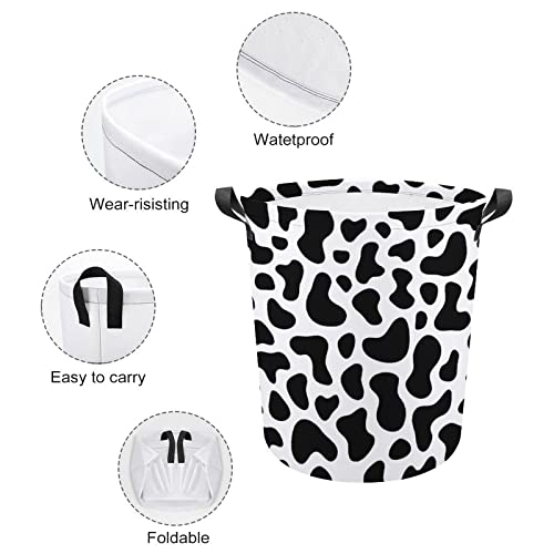 Cow Skin Animal Spots Large Laundry Basket Hamper Bag Washing with Handles for College Dorm Portable